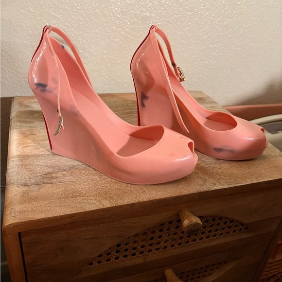 Melissa USA | Shoes | Melissa Usa Peeptoe Jelly Plasticlike Pink Wedge ...